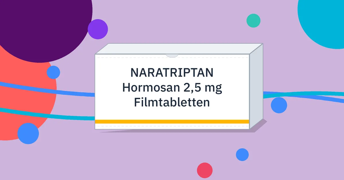 Symbolbild: Packung mit der Aufschrift NARATRIPTAN Hormosan 2,5 mg Filmtabletten (PZN 09613307) – Verfügbarkeit und Bezug in Apotheken in Frankfurt am Main