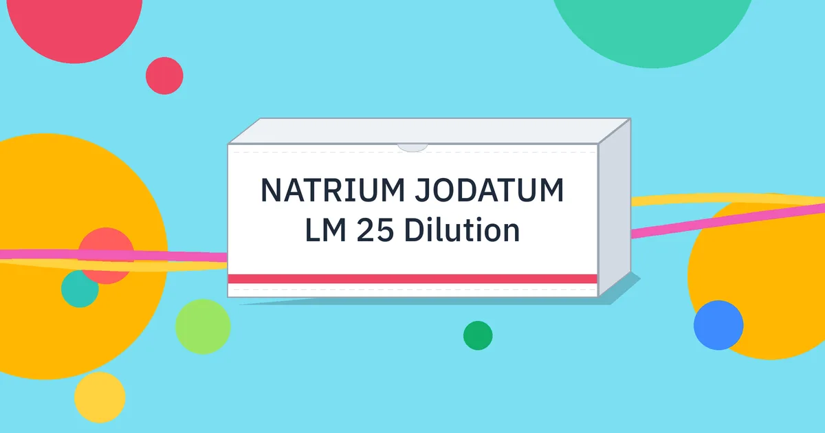 Symbolbild: Packung mit der Aufschrift NATRIUM JODATUM LM 25 Dilution (PZN 12964507) – Verfügbarkeit und Bezug in Apotheken in Frankfurt am Main
