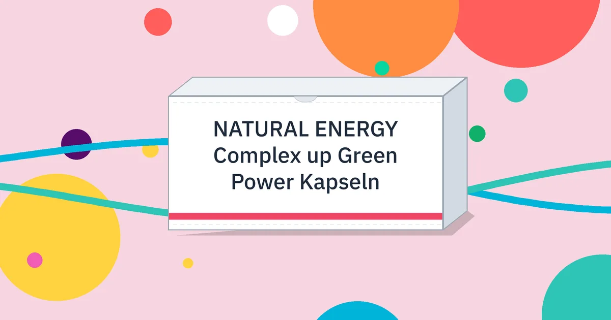 Symbolbild: Packung mit der Aufschrift NATURAL ENERGY Complex up Green Power Kapseln (PZN 18656617) – Verfügbarkeit und Bezug in Apotheken in Frankfurt am Main