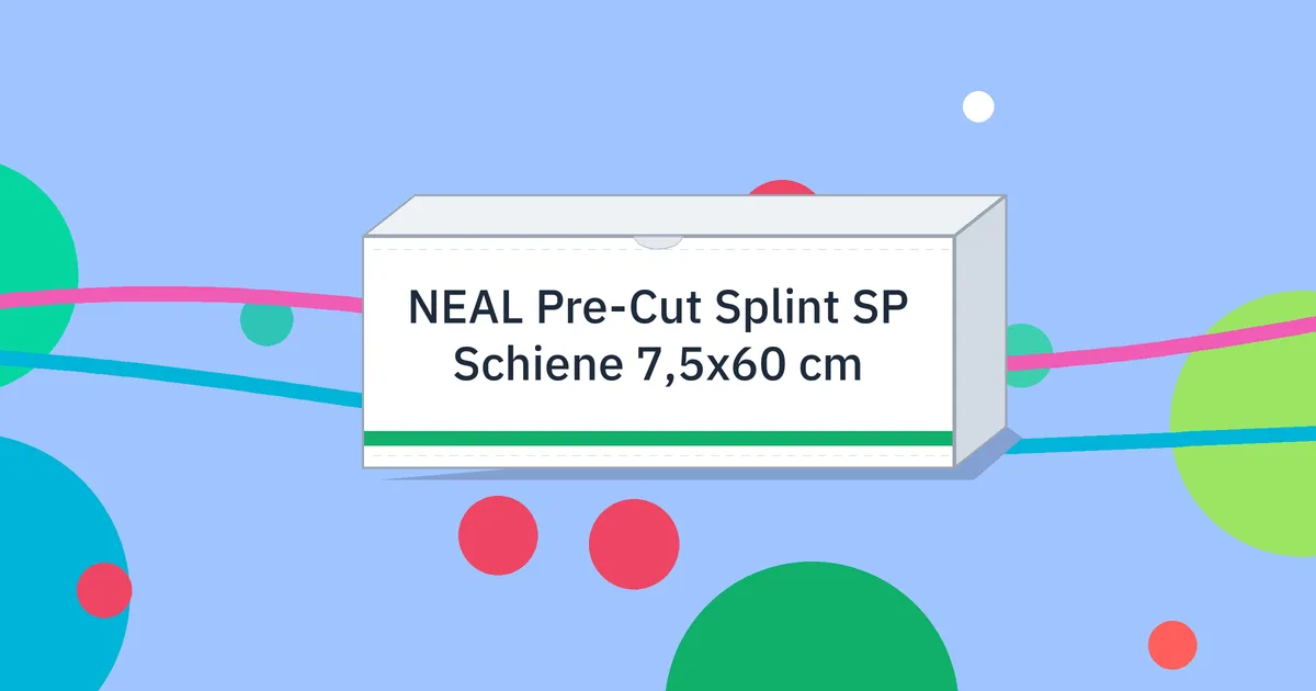 Symbolbild: Packung mit der Aufschrift NEAL Pre-Cut Splint SP Schiene 7,5x60 cm (PZN 19108869) – Verfügbarkeit und Bezug in Apotheken in Frankfurt am Main