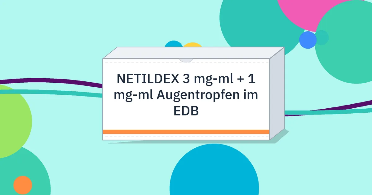 Symbolbild: Packung mit der Aufschrift NETILDEX 3 mg-ml + 1 mg-ml Augentropfen im EDB (PZN 18849954) – Verfügbarkeit und Bezug in Apotheken in Frankfurt am Main