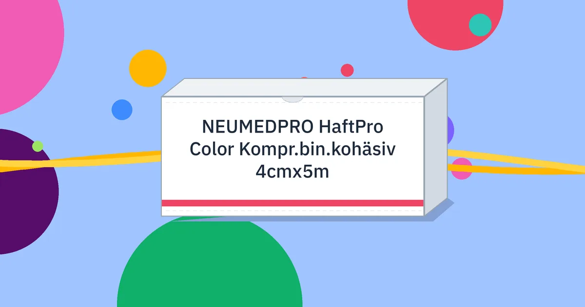 Symbolbild: Packung mit der Aufschrift NEUMEDPRO HaftPro Color Kompr.bin.kohäsiv 4cmx5m (PZN 19554190) – Verfügbarkeit und Bezug in Apotheken in Frankfurt am Main