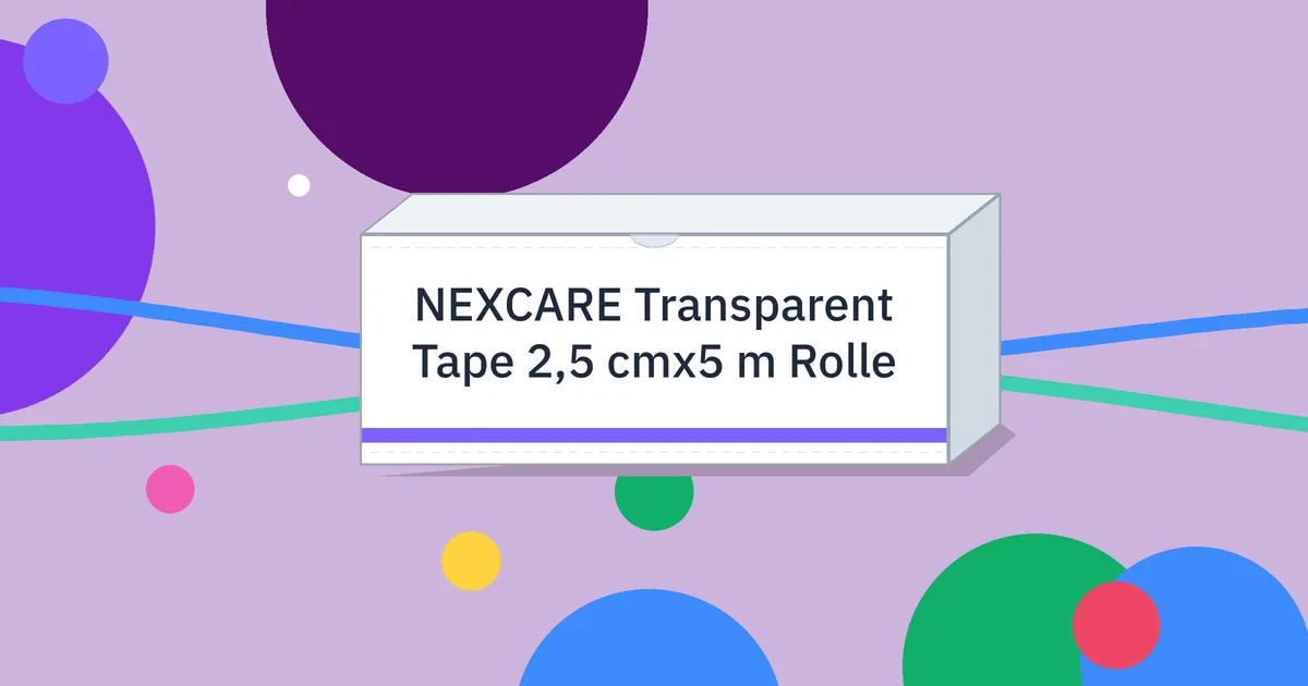 Symbolbild: Packung mit der Aufschrift NEXCARE Transparent Tape 2,5 cmx5 m Rolle (PZN 19391411) – Verfügbarkeit und Bezug in Apotheken in Frankfurt am Main