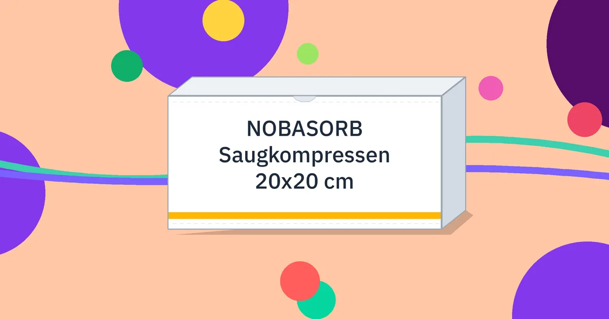 Symbolbild: Packung mit der Aufschrift NOBASORB Saugkompressen 20x20 cm (PZN 12500676) – Verfügbarkeit und Bezug in Apotheken in Frankfurt am Main