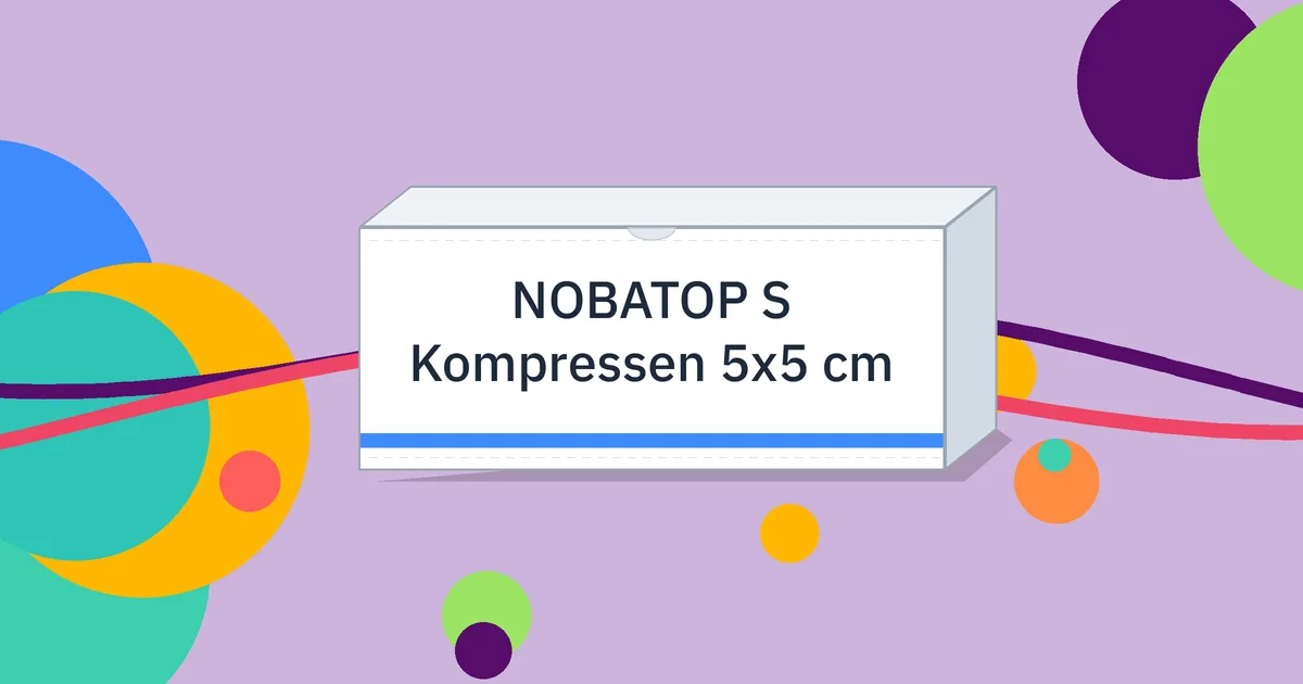 Symbolbild: Packung mit der Aufschrift NOBATOP S Kompressen 5x5 cm (PZN 16259734) – Verfügbarkeit und Bezug in Apotheken in Frankfurt am Main