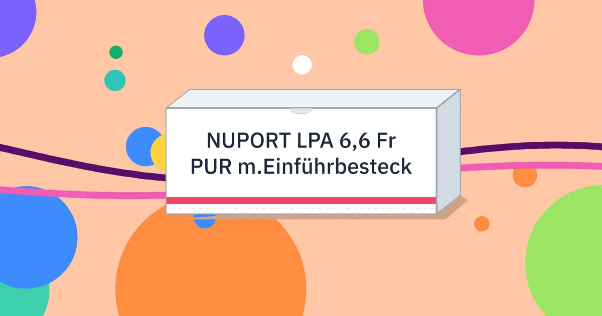 Symbolbild: Packung mit der Aufschrift NUPORT LPA 6,6 Fr PUR m.Einführbesteck (PZN 11484886) – Verfügbarkeit und Bezug in Apotheken in Frankfurt am Main