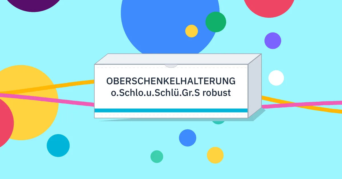 Symbolbild: Packung mit der Aufschrift OBERSCHENKELHALTERUNG o.Schlo.u.Schlü.Gr.S robust (PZN 14298368) – Verfügbarkeit und Bezug in Apotheken in Frankfurt am Main