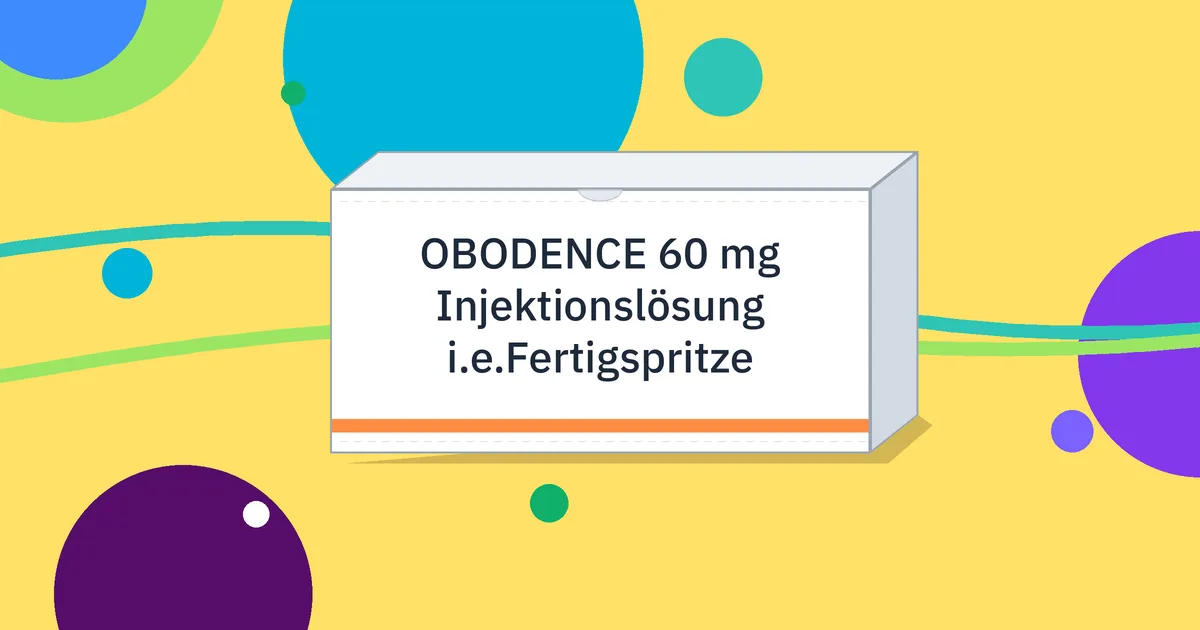 Symbolbild: Packung mit der Aufschrift OBODENCE 60 mg Injektionslösung i.e.Fertigspritze (PZN 20403680) – Verfügbarkeit und Bezug in Apotheken in Frankfurt am Main