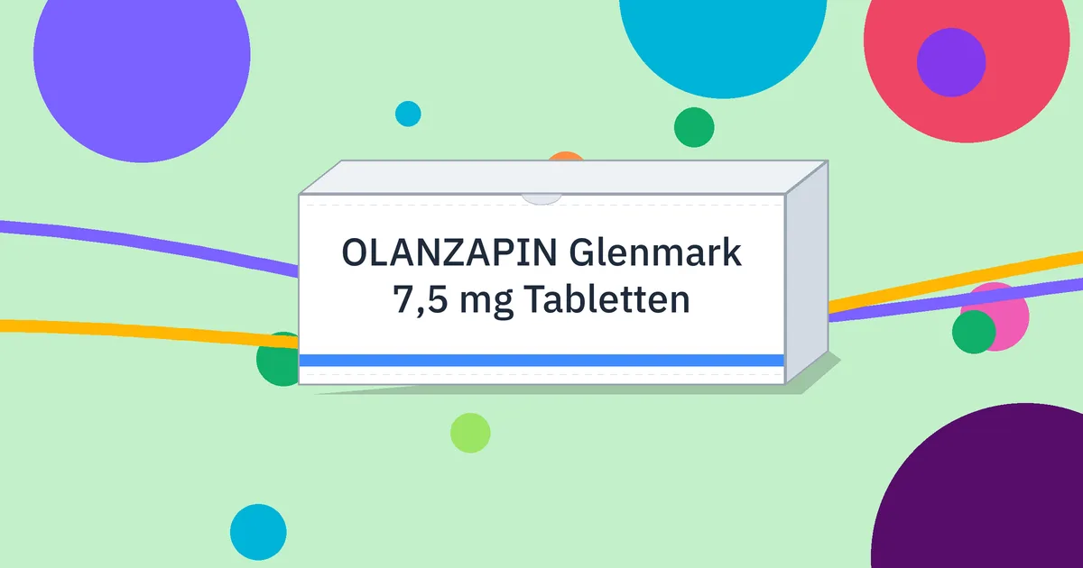 Symbolbild: Packung mit der Aufschrift OLANZAPIN Glenmark 7,5 mg Tabletten (PZN 11130645) – Verfügbarkeit und Bezug in Apotheken in Frankfurt am Main