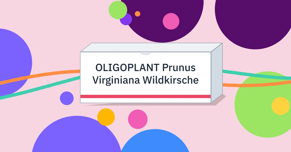 Symbolbild: Packung mit der Aufschrift OLIGOPLANT Prunus Virginiana Wildkirsche (PZN 07772941) – Verfügbarkeit und Bezug in Apotheken in Frankfurt am Main
