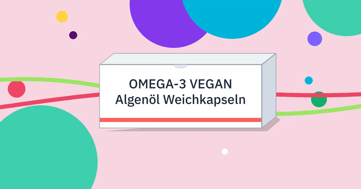 Symbolbild: Packung mit der Aufschrift OMEGA-3 VEGAN Algenöl Weichkapseln (PZN 20623200) – Verfügbarkeit und Bezug in Apotheken in Frankfurt am Main