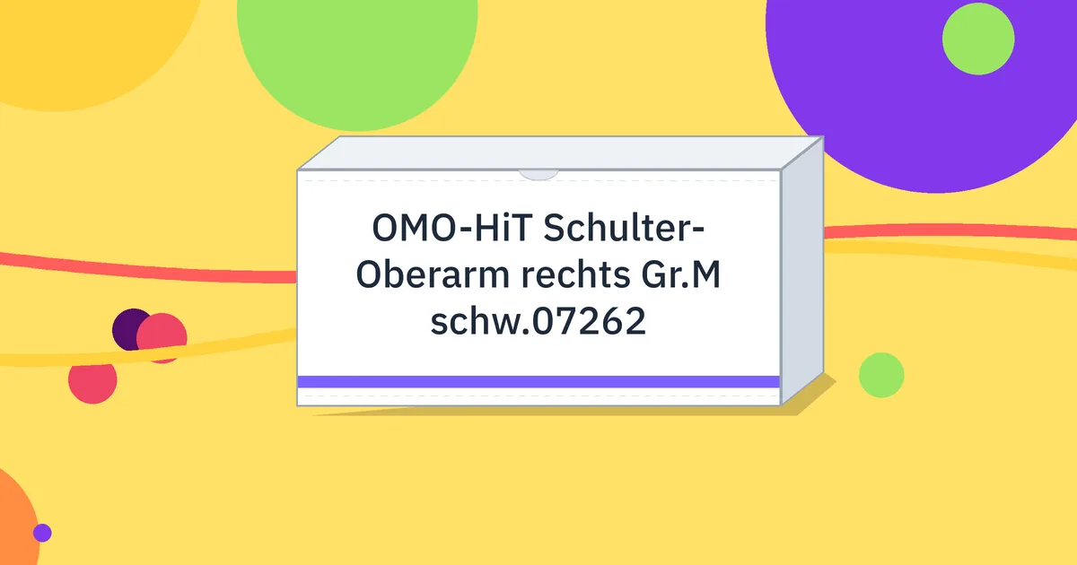 Symbolbild: Packung mit der Aufschrift OMO-HiT Schulter-Oberarm rechts Gr.M schw.07262 (PZN 03640875) – Verfügbarkeit und Bezug in Apotheken in Frankfurt am Main
