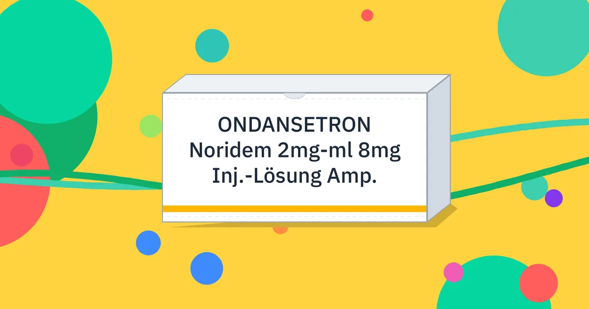 Symbolbild: Packung mit der Aufschrift ONDANSETRON Noridem 2mg-ml 8mg Inj.-Lösung Amp. (PZN 10274738) – Verfügbarkeit und Bezug in Apotheken in Frankfurt am Main