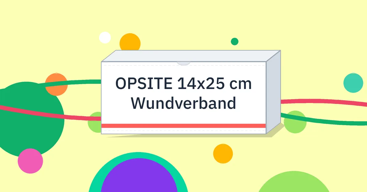 Symbolbild: Packung mit der Aufschrift OPSITE 14x25 cm Wundverband (PZN 08869157) – Verfügbarkeit und Bezug in Apotheken in Frankfurt am Main