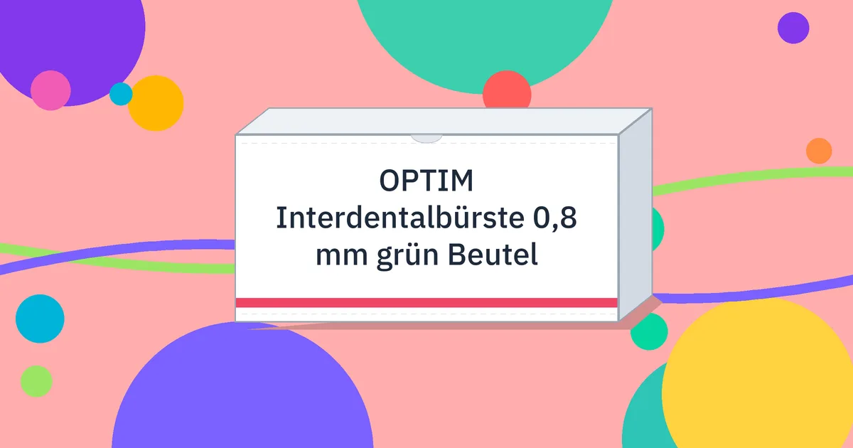 Symbolbild: Packung mit der Aufschrift OPTIM Interdentalbürste 0,8 mm grün Beutel (PZN 16237684) – Verfügbarkeit und Bezug in Apotheken in Frankfurt am Main