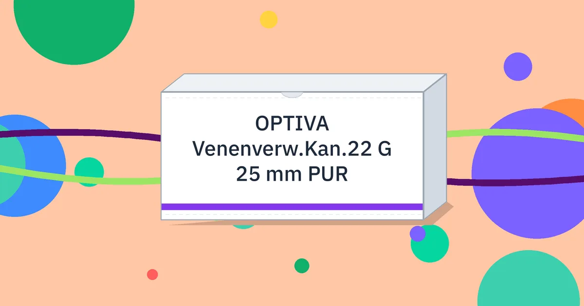 Symbolbild: Packung mit der Aufschrift OPTIVA Venenverw.Kan.22 G 25 mm PUR (PZN 00928417) – Verfügbarkeit und Bezug in Apotheken in Frankfurt am Main