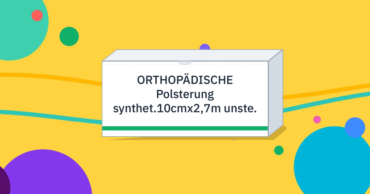Symbolbild: Packung mit der Aufschrift ORTHOPÄDISCHE Polsterung synthet.10cmx2,7m unste. (PZN 16668125) – Verfügbarkeit und Bezug in Apotheken in Frankfurt am Main