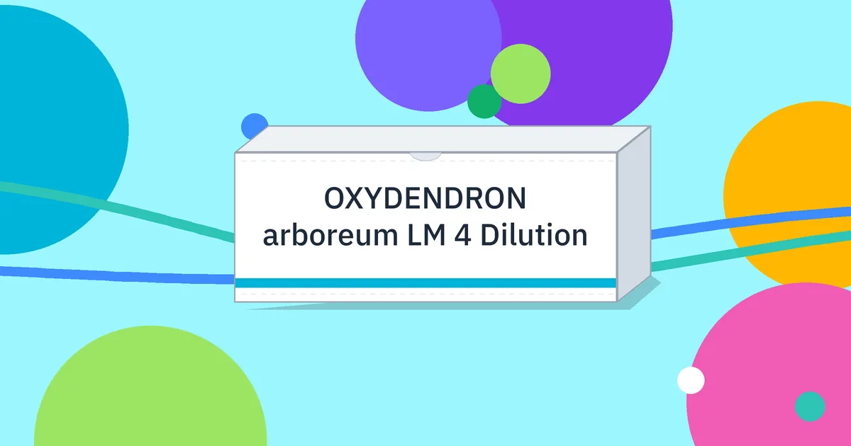 Symbolbild: Packung mit der Aufschrift OXYDENDRON arboreum LM 4 Dilution (PZN 13629308) – Verfügbarkeit und Bezug in Apotheken in Frankfurt am Main