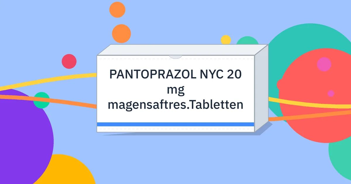 Symbolbild: Packung mit der Aufschrift PANTOPRAZOL NYC 20 mg magensaftres.Tabletten (PZN 06400640) – Verfügbarkeit und Bezug in Apotheken in Frankfurt am Main
