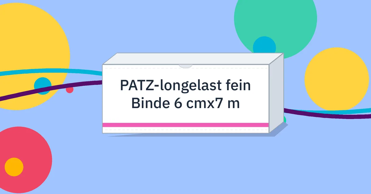 Symbolbild: Packung mit der Aufschrift PATZ-longelast fein Binde 6 cmx7 m (PZN 06814028) – Verfügbarkeit und Bezug in Apotheken in Frankfurt am Main