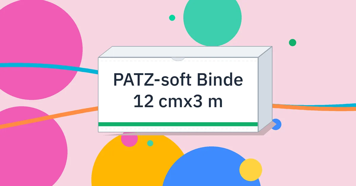 Symbolbild: Packung mit der Aufschrift PATZ-soft Binde 12 cmx3 m (PZN 06813247) – Verfügbarkeit und Bezug in Apotheken in Frankfurt am Main