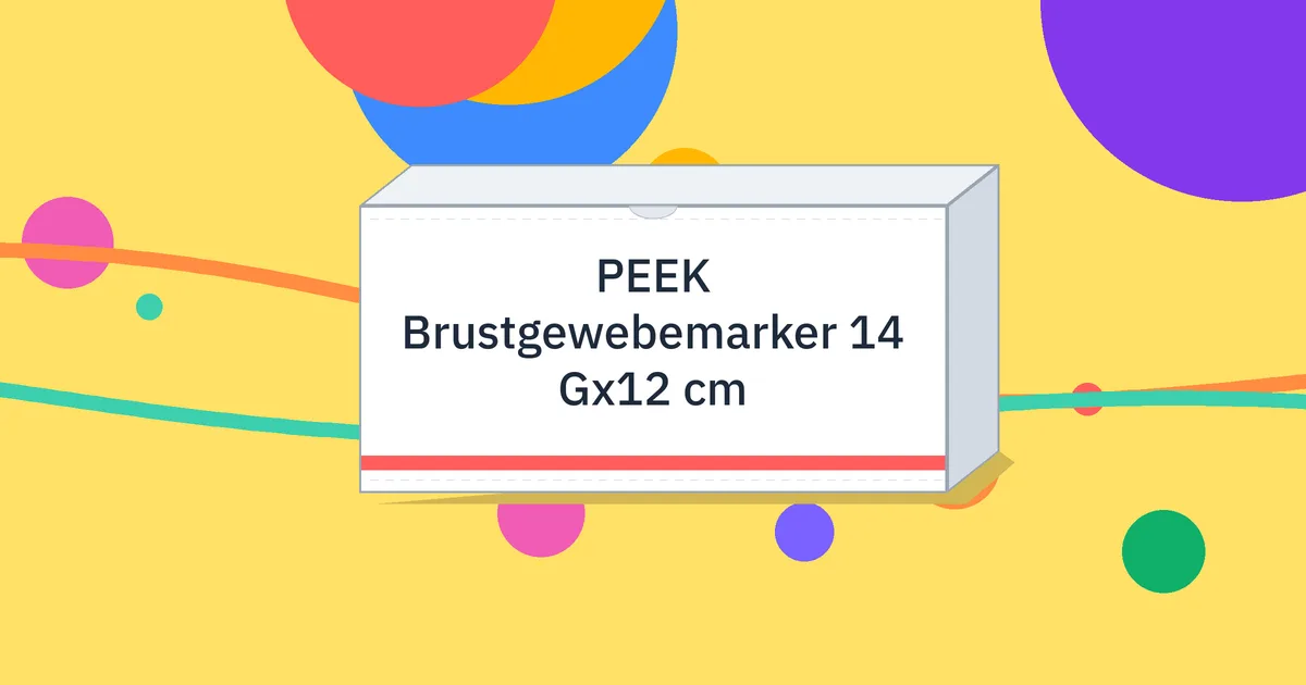Symbolbild: Packung mit der Aufschrift PEEK Brustgewebemarker 14 Gx12 cm (PZN 16225899) – Verfügbarkeit und Bezug in Apotheken in Frankfurt am Main