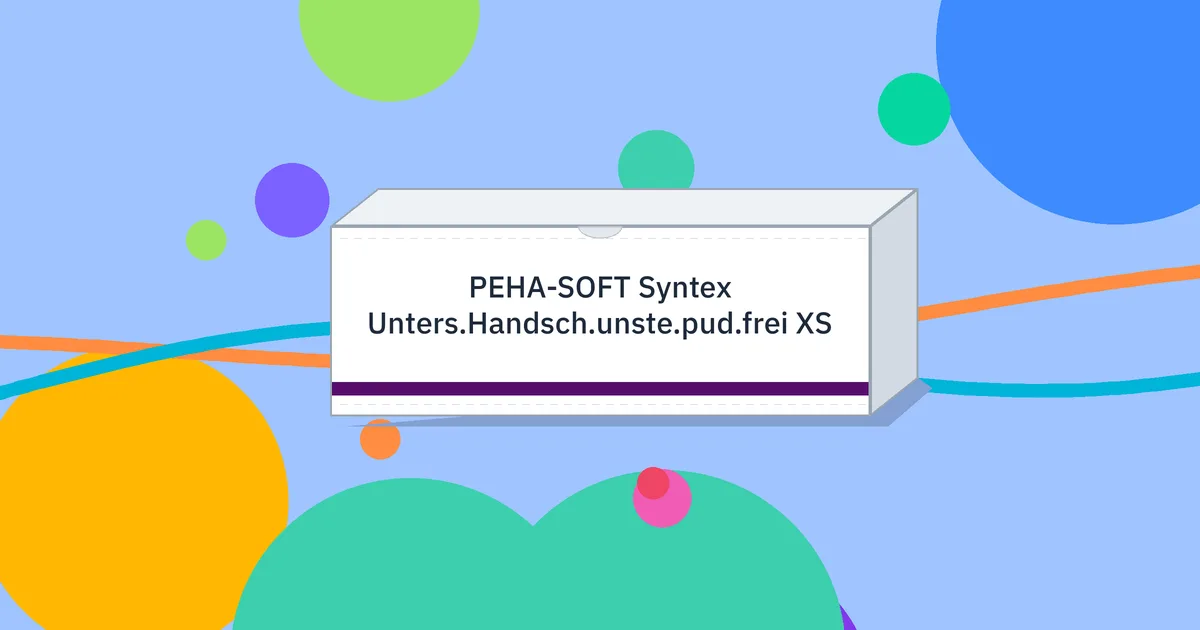 Symbolbild: Packung mit der Aufschrift PEHA-SOFT Syntex Unters.Handsch.unste.pud.frei XS (PZN 03887972) – Verfügbarkeit und Bezug in Apotheken in Frankfurt am Main