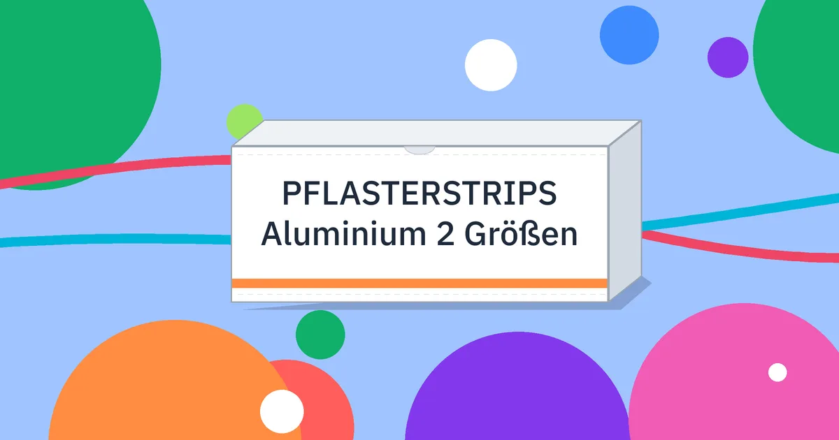 Symbolbild: Packung mit der Aufschrift PFLASTERSTRIPS Aluminium 2 Größen (PZN 18663184) – Verfügbarkeit und Bezug in Apotheken in Frankfurt am Main