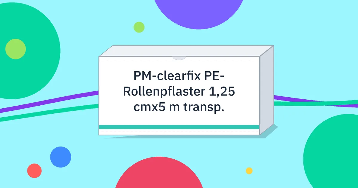 Symbolbild: Packung mit der Aufschrift PM-clearfix PE-Rollenpflaster 1,25 cmx5 m transp. (PZN 18845324) – Verfügbarkeit und Bezug in Apotheken in Frankfurt am Main