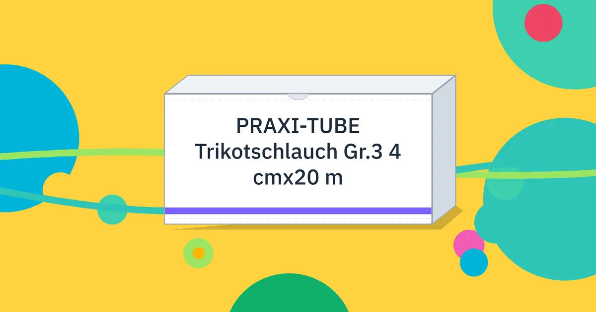 Symbolbild: Packung mit der Aufschrift PRAXI-TUBE Trikotschlauch Gr.3 4 cmx20 m (PZN 12828023) – Verfügbarkeit und Bezug in Apotheken in Frankfurt am Main
