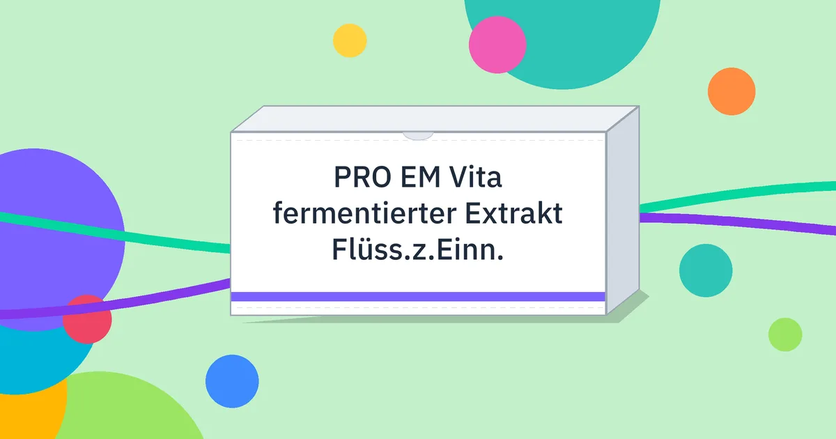 Symbolbild: Packung mit der Aufschrift PRO EM Vita fermentierter Extrakt Flüss.z.Einn. (PZN 16624671) – Verfügbarkeit und Bezug in Apotheken in Frankfurt am Main