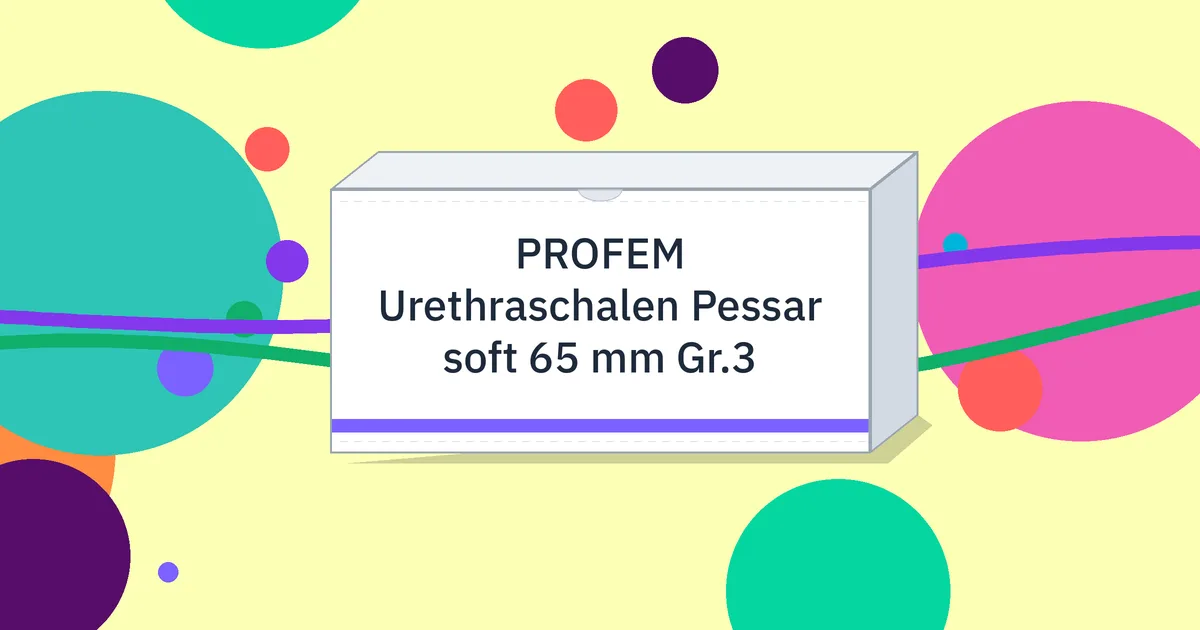 Symbolbild: Packung mit der Aufschrift PROFEM Urethraschalen Pessar soft 65 mm Gr.3 (PZN 20393958) – Verfügbarkeit und Bezug in Apotheken in Frankfurt am Main
