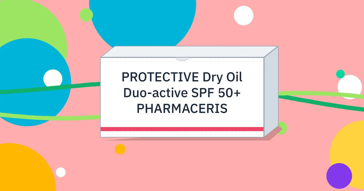 Symbolbild: Packung mit der Aufschrift PROTECTIVE Dry Oil Duo-active SPF 50+ PHARMACERIS (PZN 16706570) – Verfügbarkeit und Bezug in Apotheken in Frankfurt am Main