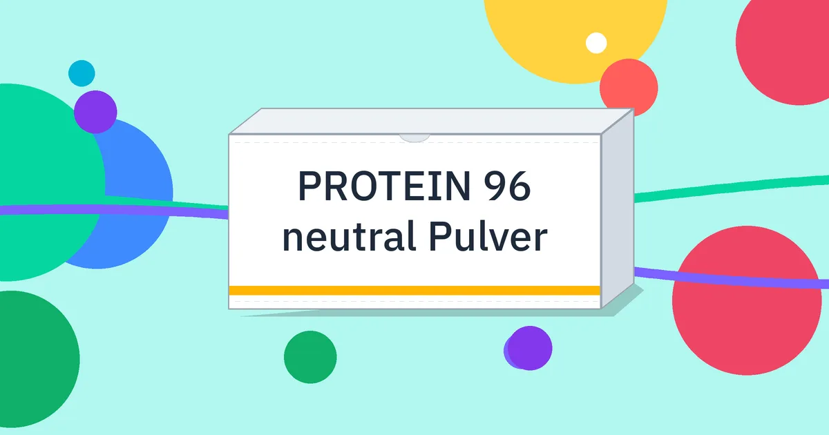 Symbolbild: Packung mit der Aufschrift PROTEIN 96 neutral Pulver (PZN 10534257) – Verfügbarkeit und Bezug in Apotheken in Frankfurt am Main