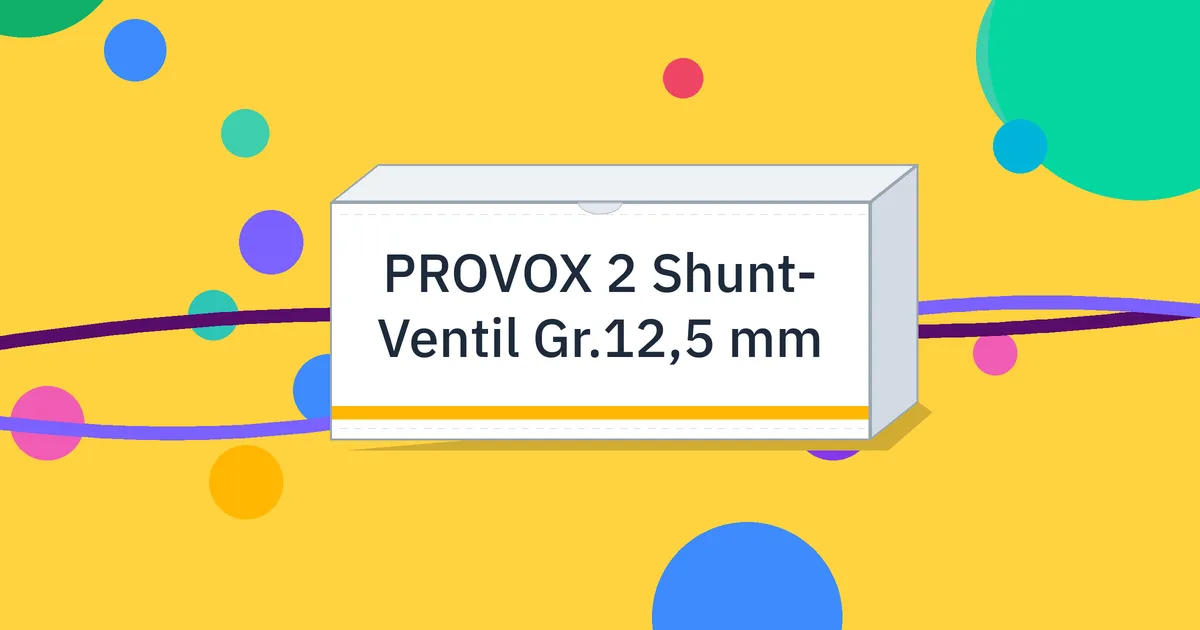 Symbolbild: Packung mit der Aufschrift PROVOX 2 Shunt-Ventil Gr.12,5 mm (PZN 02397786) – Verfügbarkeit und Bezug in Apotheken in Frankfurt am Main