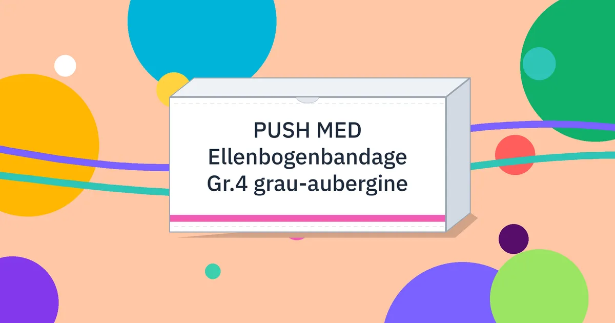 Symbolbild: Packung mit der Aufschrift PUSH MED Ellenbogenbandage Gr.4 grau-aubergine (PZN 04860165) – Verfügbarkeit und Bezug in Apotheken in Frankfurt am Main