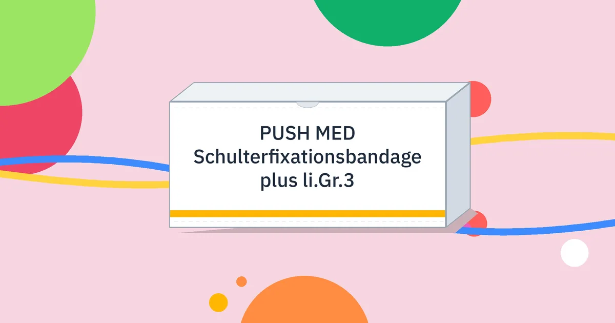 Symbolbild: Packung mit der Aufschrift PUSH MED Schulterfixationsbandage plus li.Gr.3 (PZN 09372660) – Verfügbarkeit und Bezug in Apotheken in Frankfurt am Main