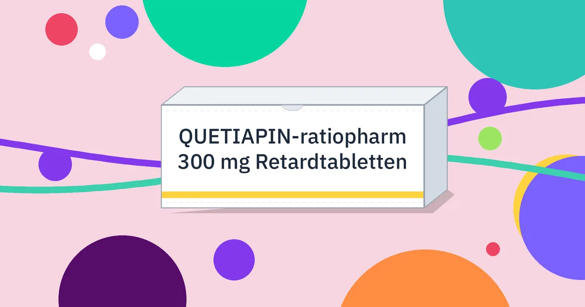 Symbolbild: Packung mit der Aufschrift QUETIAPIN-ratiopharm 300 mg Retardtabletten (PZN 18042312) – Verfügbarkeit und Bezug in Apotheken in Frankfurt am Main