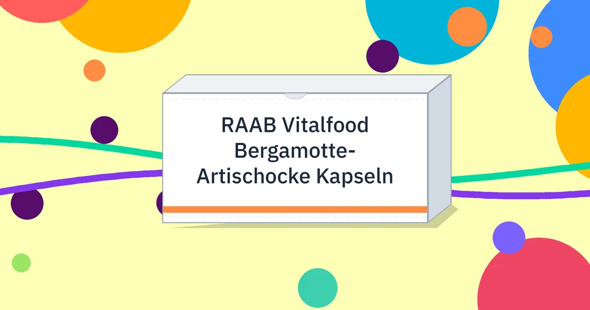 Symbolbild: Packung mit der Aufschrift RAAB Vitalfood Bergamotte-Artischocke Kapseln (PZN 19304317) – Verfügbarkeit und Bezug in Apotheken in Frankfurt am Main