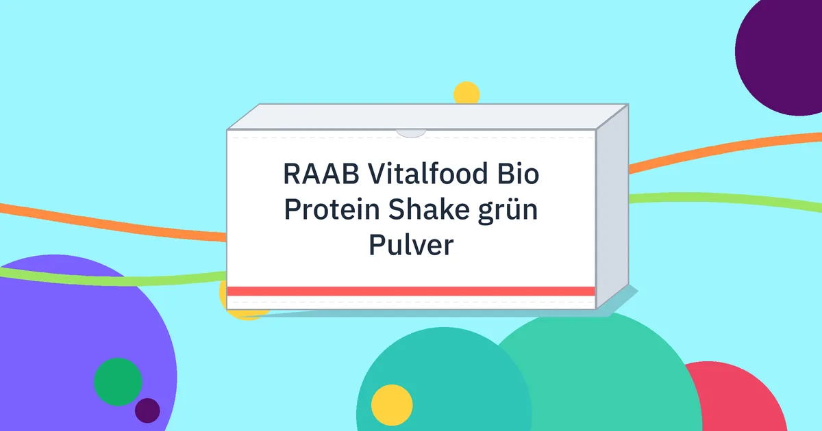 Symbolbild: Packung mit der Aufschrift RAAB Vitalfood Bio Protein Shake grün Pulver (PZN 19547669) – Verfügbarkeit und Bezug in Apotheken in Frankfurt am Main