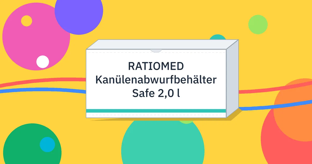 Symbolbild: Packung mit der Aufschrift RATIOMED Kanülenabwurfbehälter Safe 2,0 l (PZN 18197256) – Verfügbarkeit und Bezug in Apotheken in Frankfurt am Main