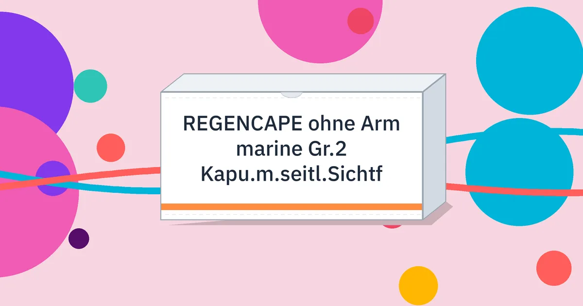Symbolbild: Packung mit der Aufschrift REGENCAPE ohne Arm marine Gr.2 Kapu.m.seitl.Sichtf (PZN 12606989) – Verfügbarkeit und Bezug in Apotheken in Frankfurt am Main