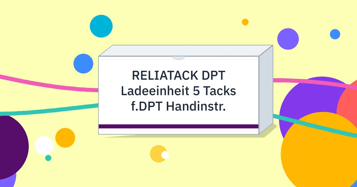Symbolbild: Packung mit der Aufschrift RELIATACK DPT Ladeeinheit 5 Tacks f.DPT Handinstr. (PZN 16056675) – Verfügbarkeit und Bezug in Apotheken in Frankfurt am Main