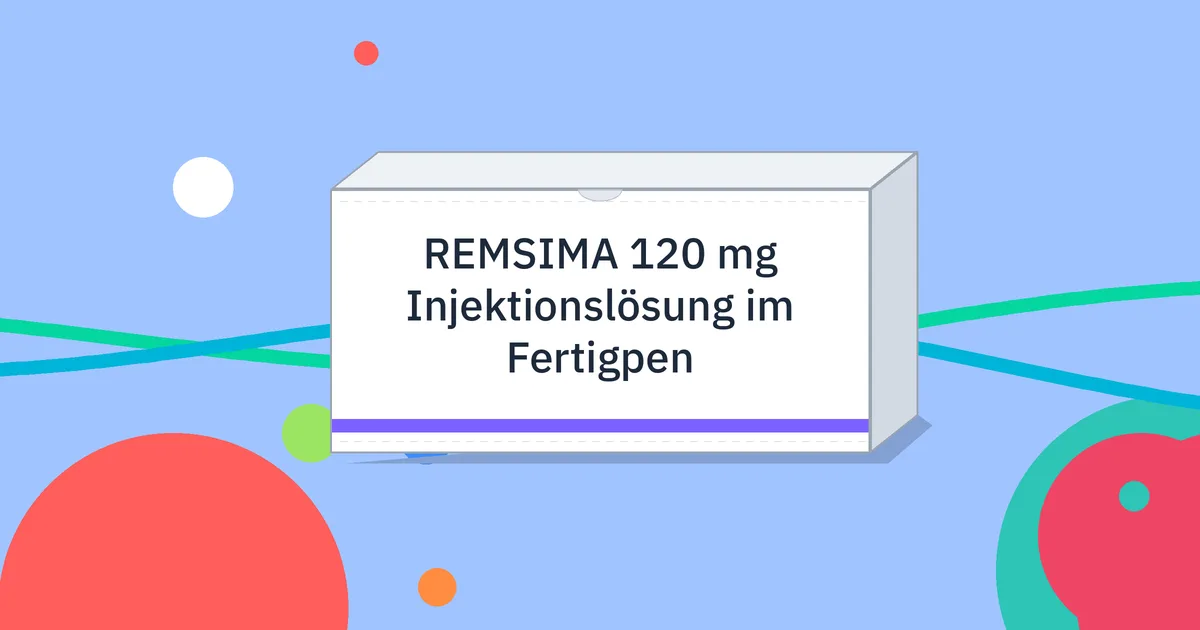 Symbolbild: Packung mit der Aufschrift REMSIMA 120 mg Injektionslösung im Fertigpen (PZN 19058657) – Verfügbarkeit und Bezug in Apotheken in Frankfurt am Main