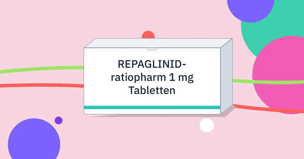 Symbolbild: Packung mit der Aufschrift REPAGLINID-ratiopharm 1 mg Tabletten (PZN 03050441) – Verfügbarkeit und Bezug in Apotheken in Frankfurt am Main
