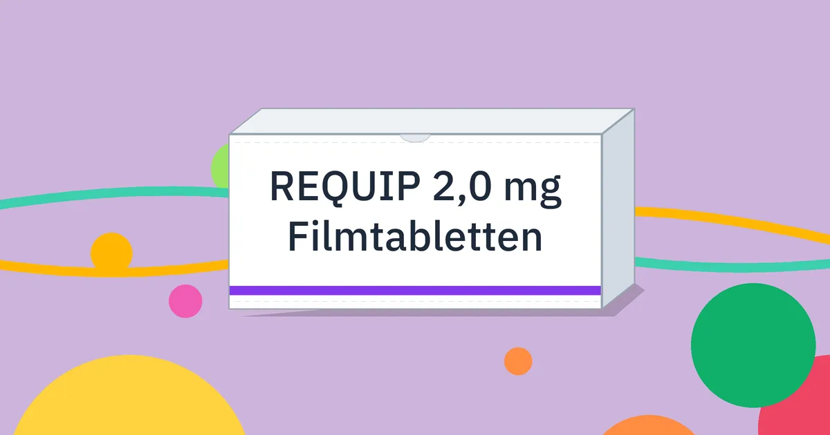 Symbolbild: Packung mit der Aufschrift REQUIP 2,0 mg Filmtabletten (PZN 07708618) – Verfügbarkeit und Bezug in Apotheken in Frankfurt am Main