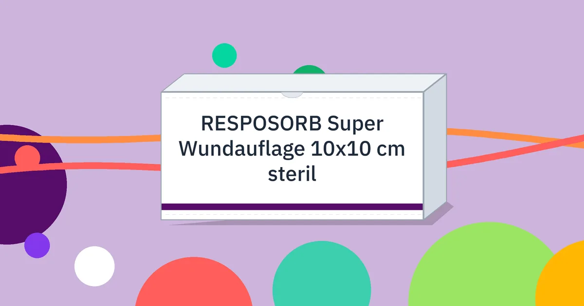 Symbolbild: Packung mit der Aufschrift RESPOSORB Super Wundauflage 10x10 cm steril (PZN 20844941) – Verfügbarkeit und Bezug in Apotheken in Frankfurt am Main