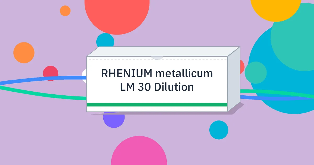 Symbolbild: Packung mit der Aufschrift RHENIUM metallicum LM 30 Dilution (PZN 13049226) – Verfügbarkeit und Bezug in Apotheken in Frankfurt am Main