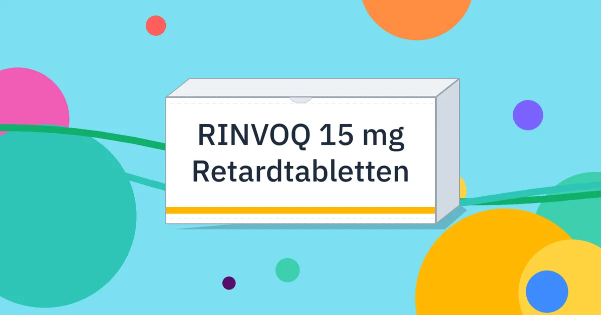 Symbolbild: Packung mit der Aufschrift RINVOQ 15 mg Retardtabletten (PZN 16687803) – Verfügbarkeit und Bezug in Apotheken in Frankfurt am Main