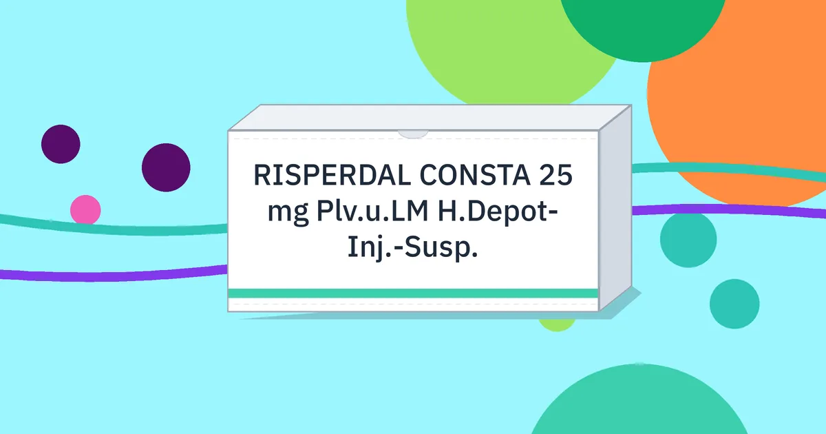 Symbolbild: Packung mit der Aufschrift RISPERDAL CONSTA 25 mg Plv.u.LM H.Depot-Inj.-Susp. (PZN 10127150) – Verfügbarkeit und Bezug in Apotheken in Frankfurt am Main